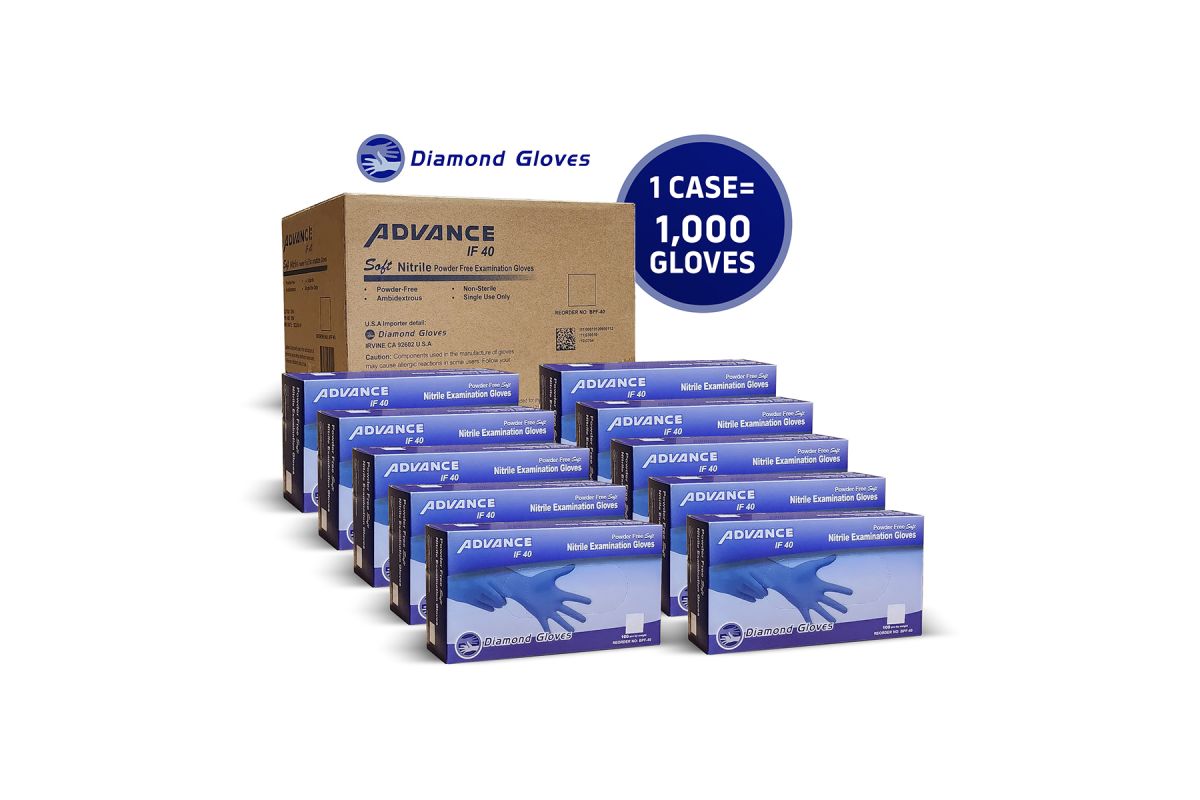 Diamond Gloves IF40 Powder Free Blue Nitrile Gloves 4 mil – S (1000/Cs)