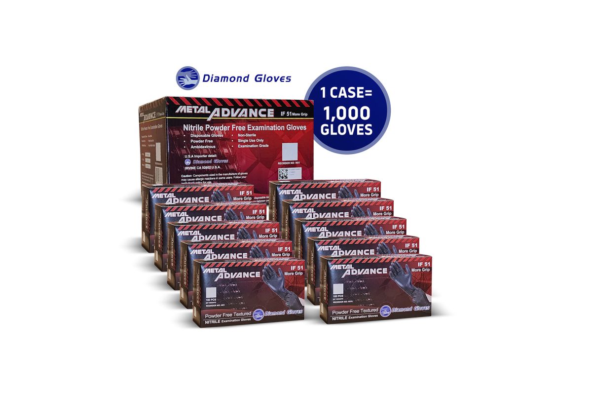 Diamond Gloves IF51 Powder Free Black Nitrile Gloves 5 mil – S (1000/Cs)