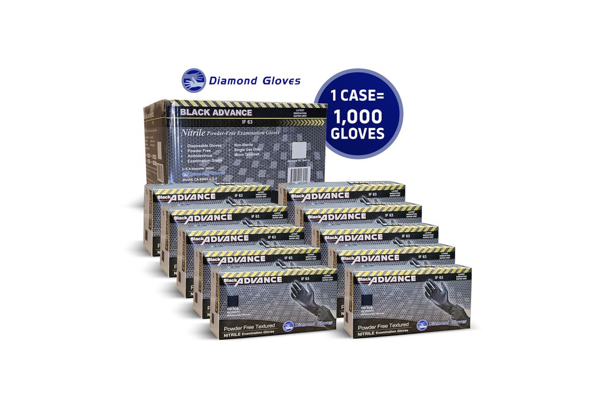 Diamond Gloves IF63 Powder Free Black Nitrile Gloves 6 mil – M (1000/Cs)